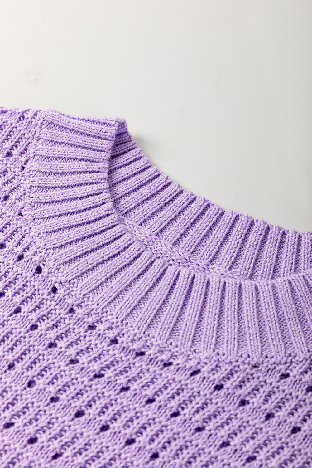 $6.6 Lavendula Pointelle knit Ribbed Trim Short Sleeve Sweater Wholesale