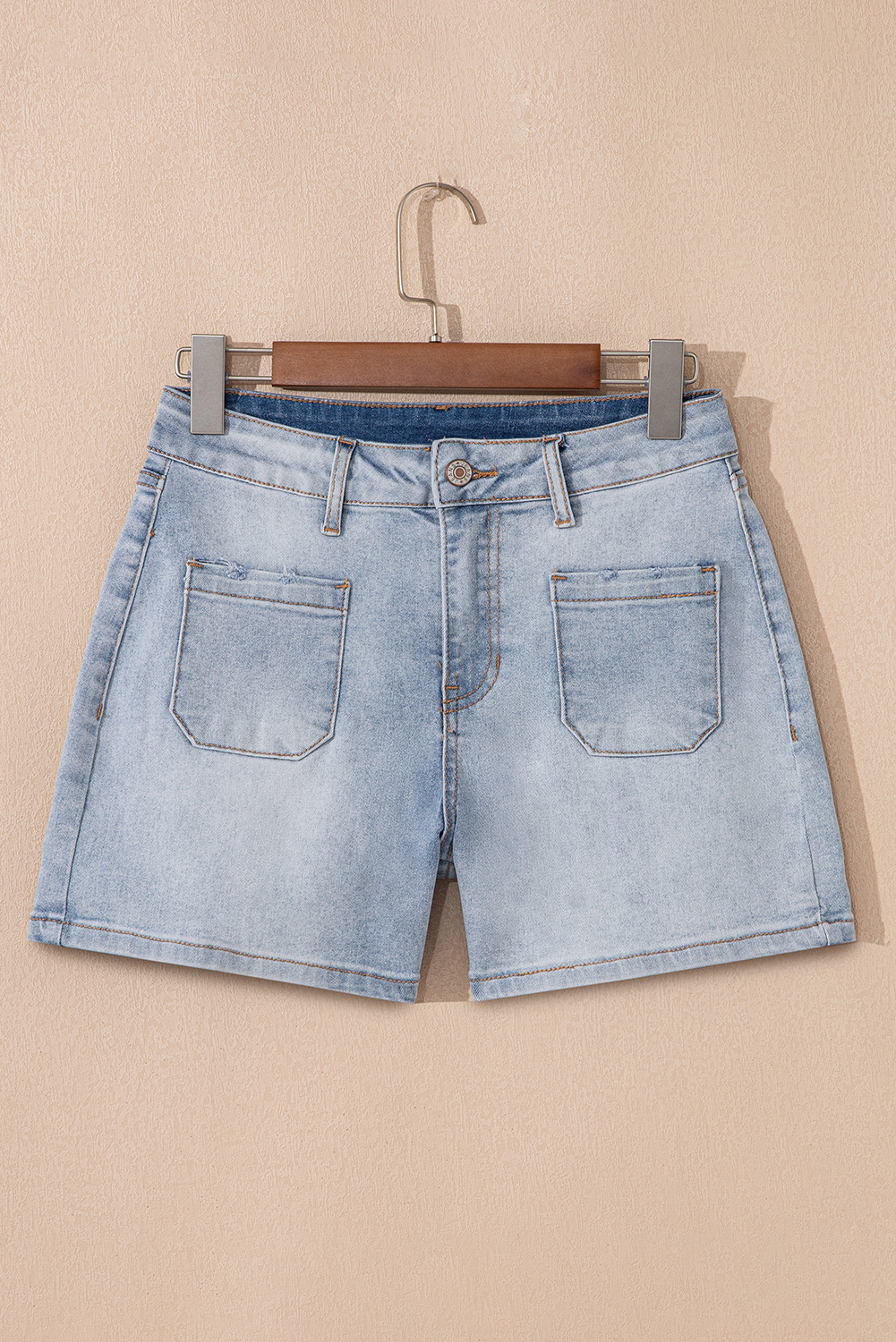 $8 Beau Blue Light Wash High Rise Denim Shorts Wholesale