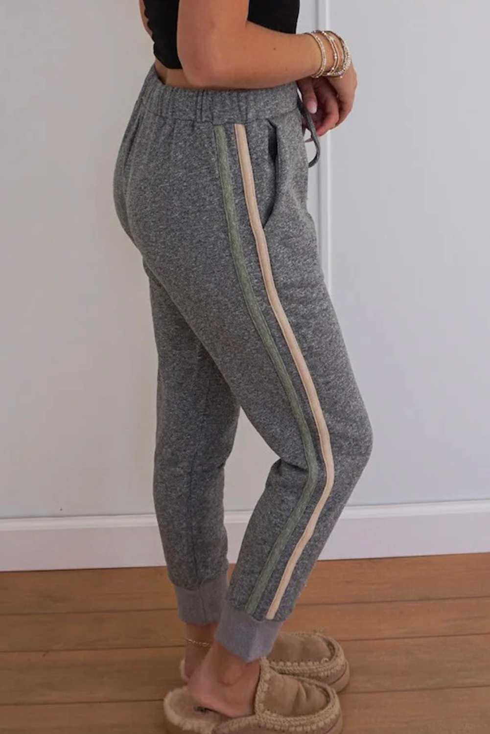 $7.7 Medium Grey Contrast Side Stripe Detail Drawstring Jogger Pants ...