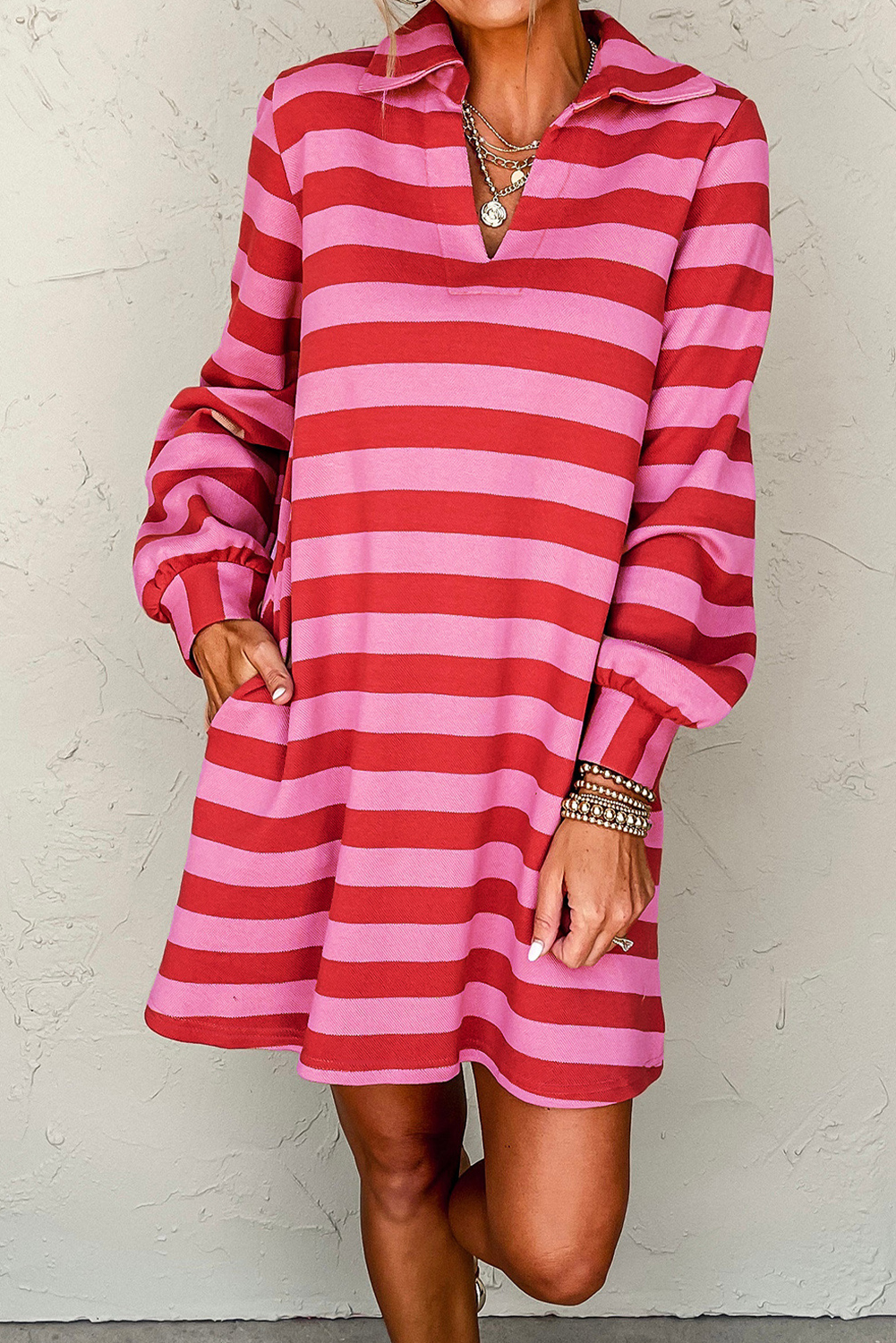 $12.17 Red Stripe Polo Neck Shift Fit Sweatshirt Dress with Side ...