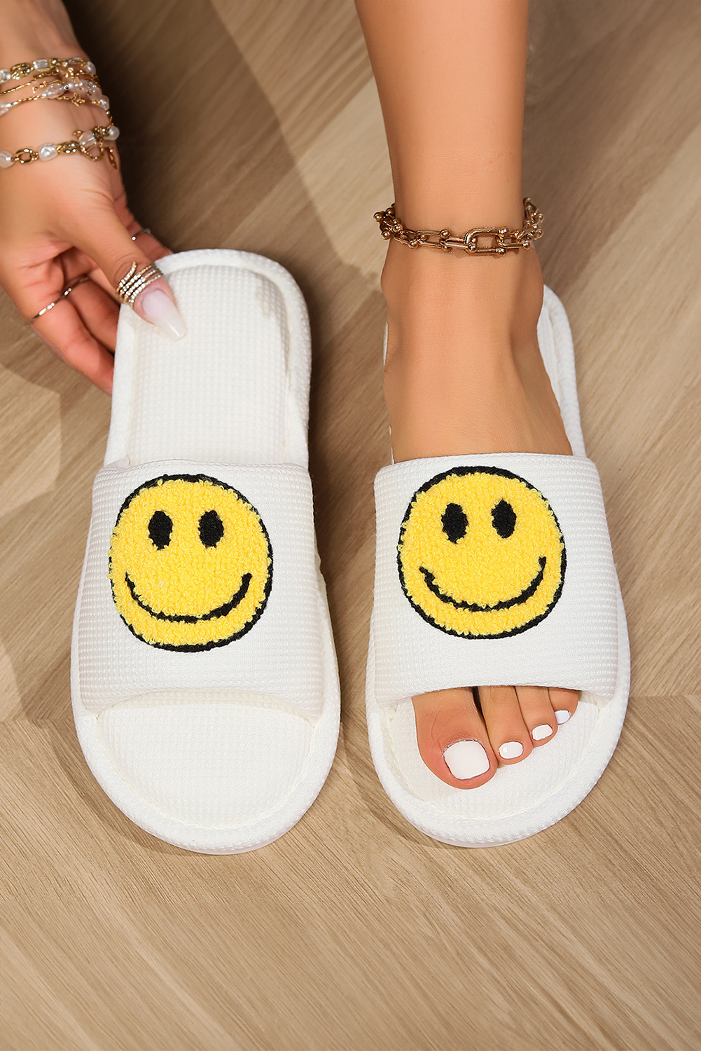 $3.03 Yellow Happy Face Open Toe Winter Slippers Wholesale