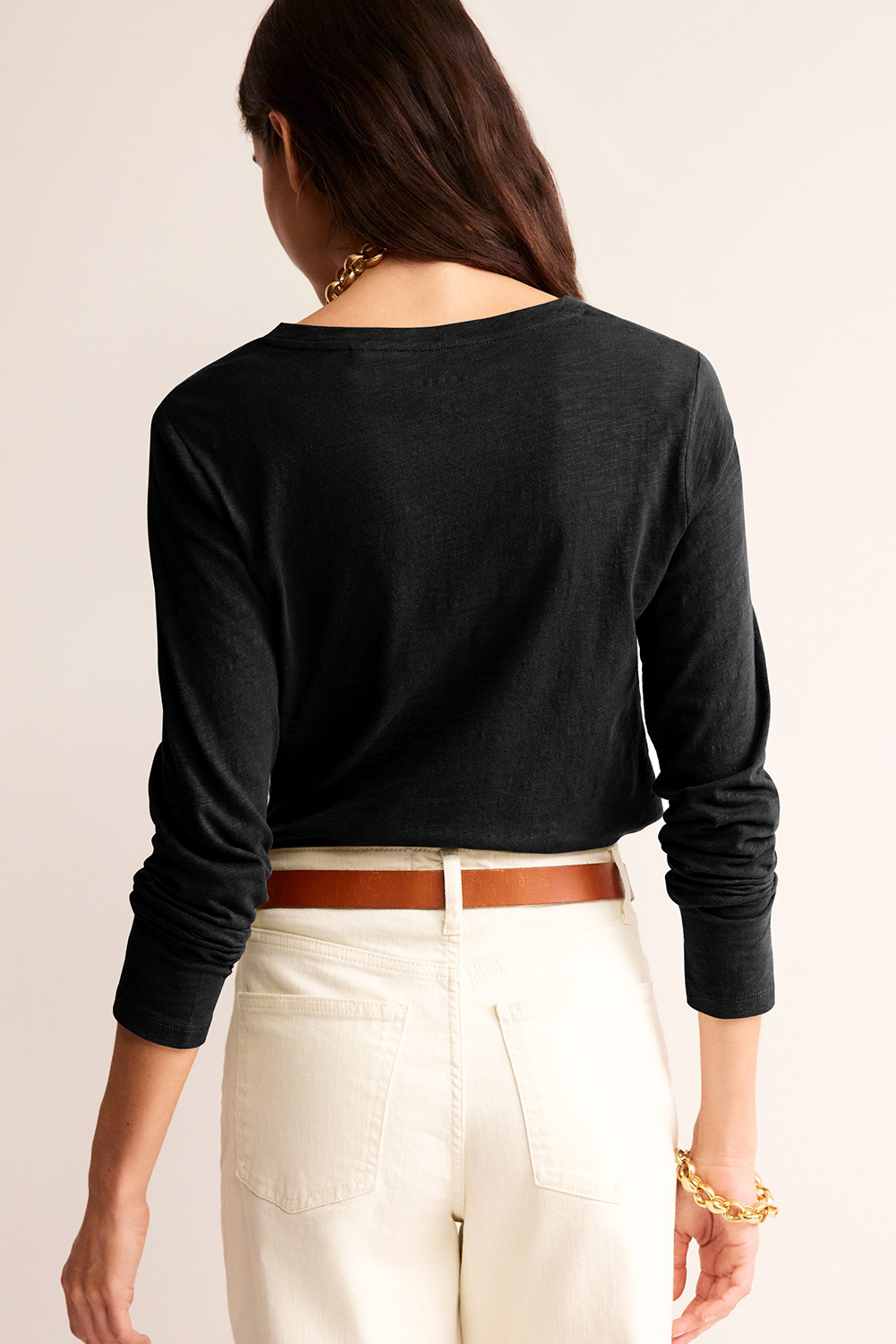 $4.79 Black Solid Color V Neck Long Sleeve Stretchy Top Wholesale