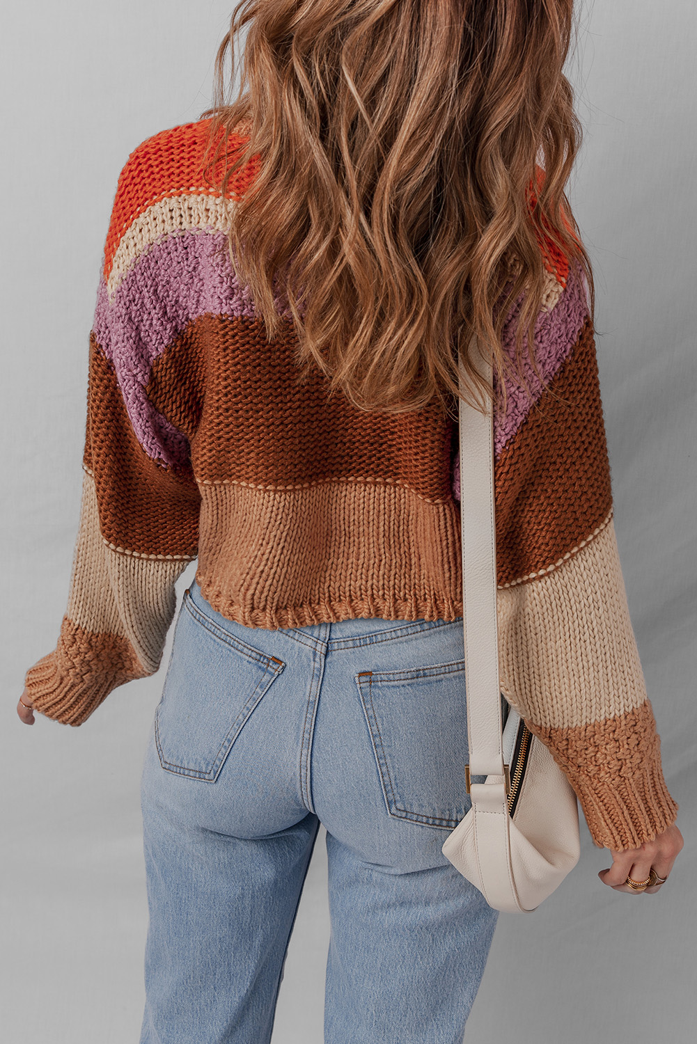 $10.73 Multicolour Cropped Colorblock Drop Shoulder Knitted Sweater ...