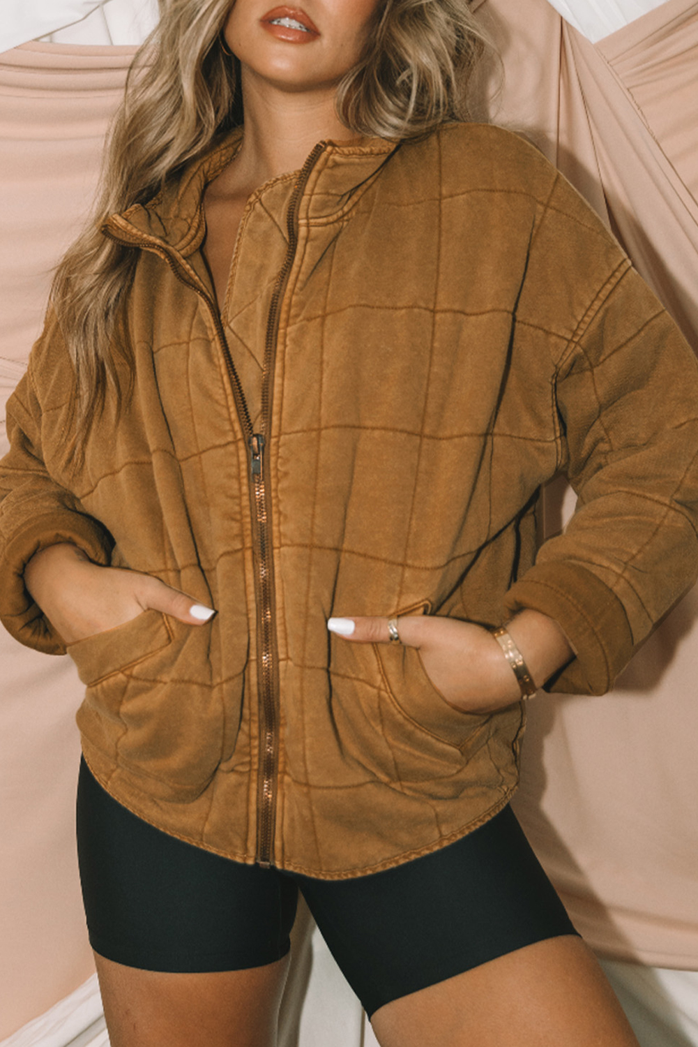 $12.74 Chestnut Winter Quilted Zip Up Pocketed Jacket Wholesale