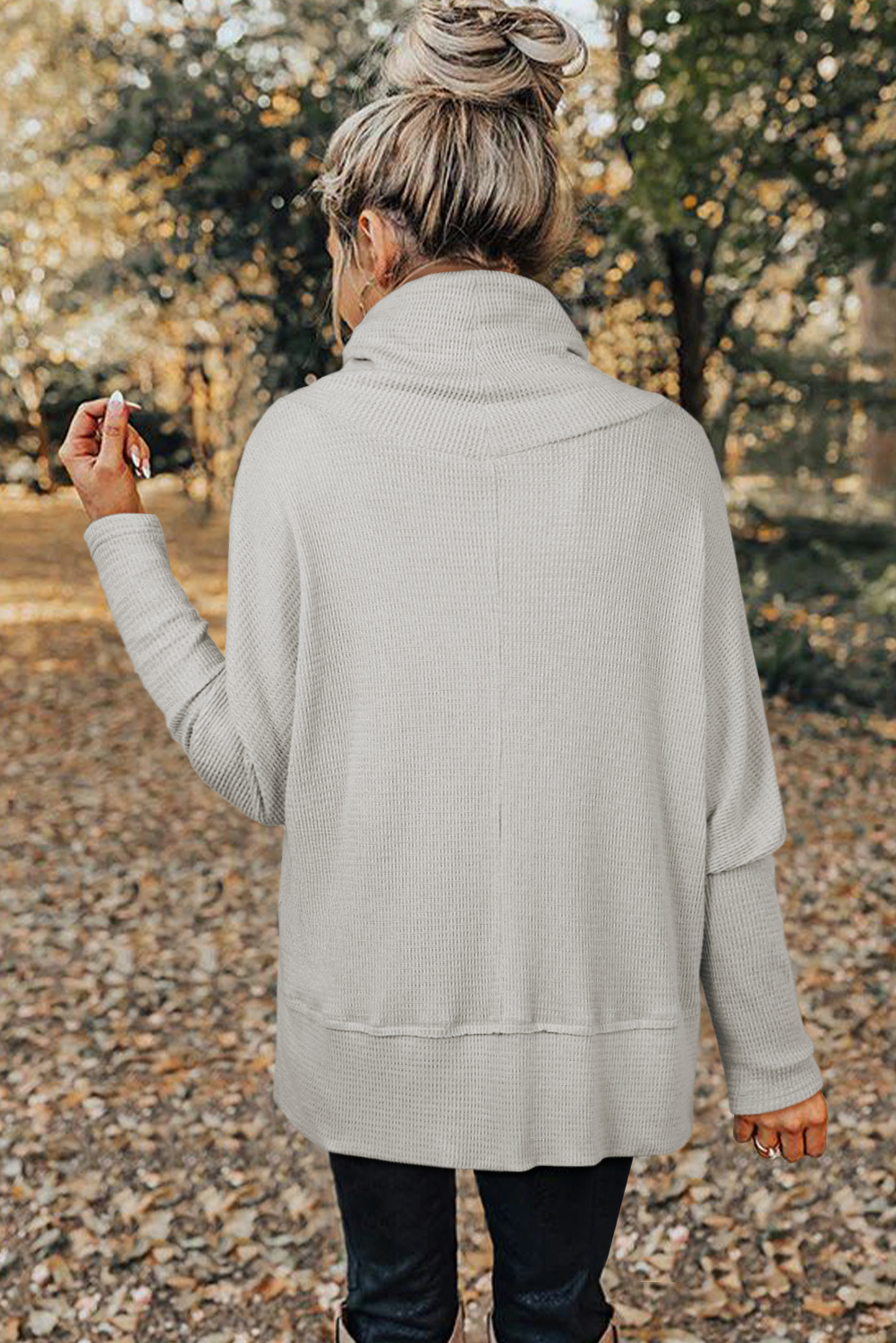 $7.81 Light Grey Textured Knit Drawstring Cowl Neck Oversize Top with ...