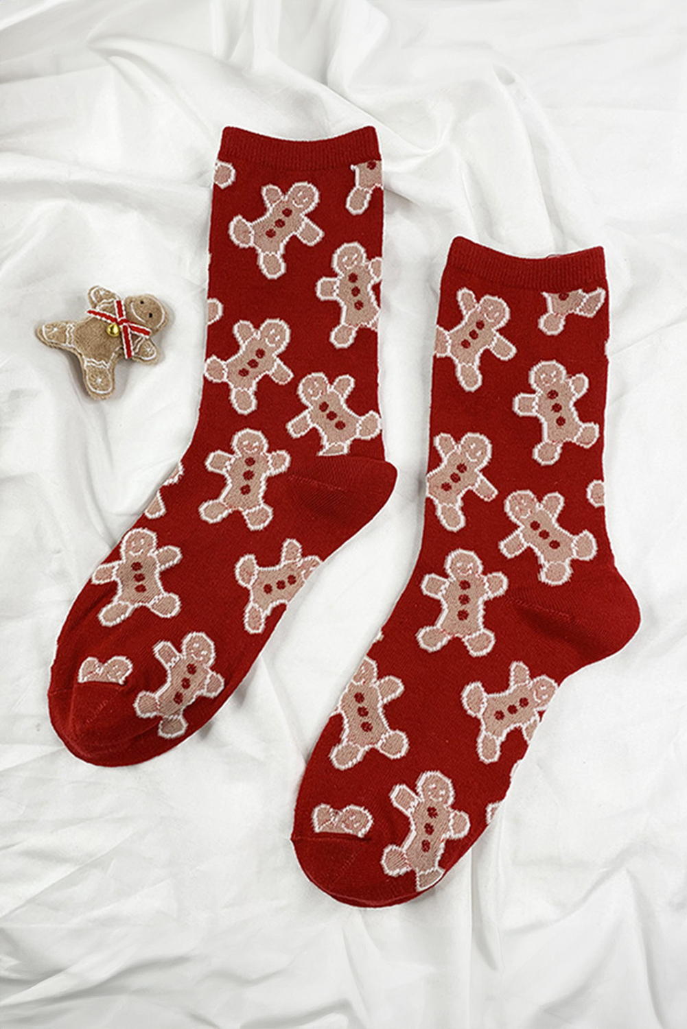$2.18 Fiery Red Christmas Gingerbread Man Cozy Crew Socks Wholesale