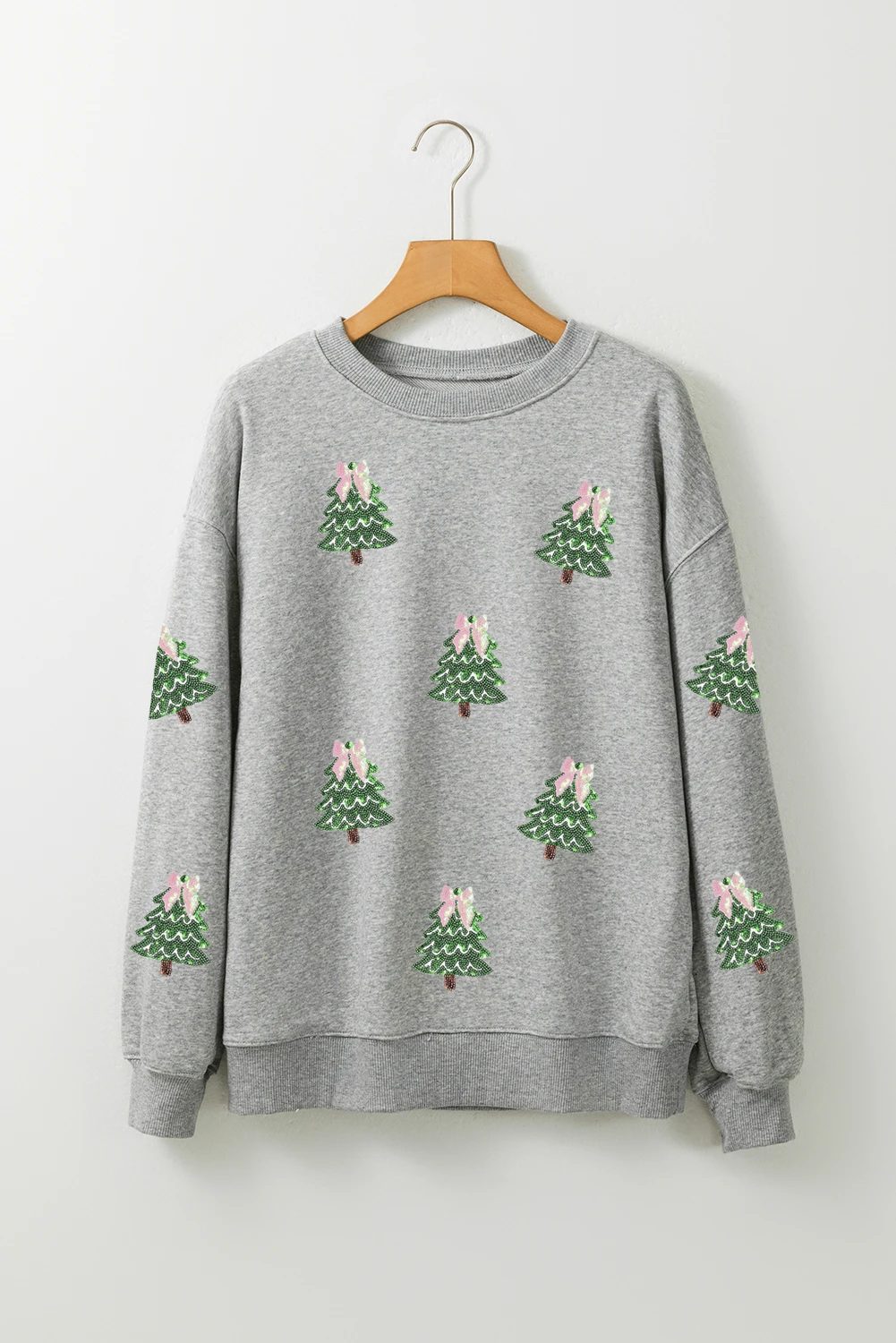 $9.72 Gray Sequined Xmas Tree Patched Patterned Holiday Pullover ...