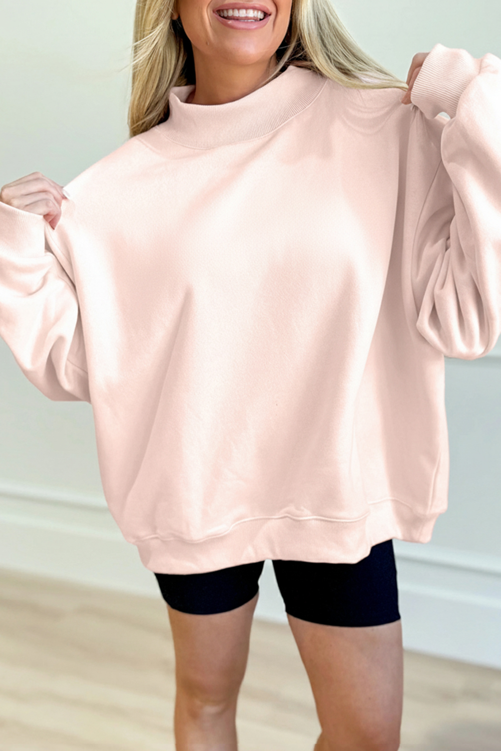 $7.26 Apricot Pink Oversize Blessed Embroidered Mock Neck Sweatshirt ...
