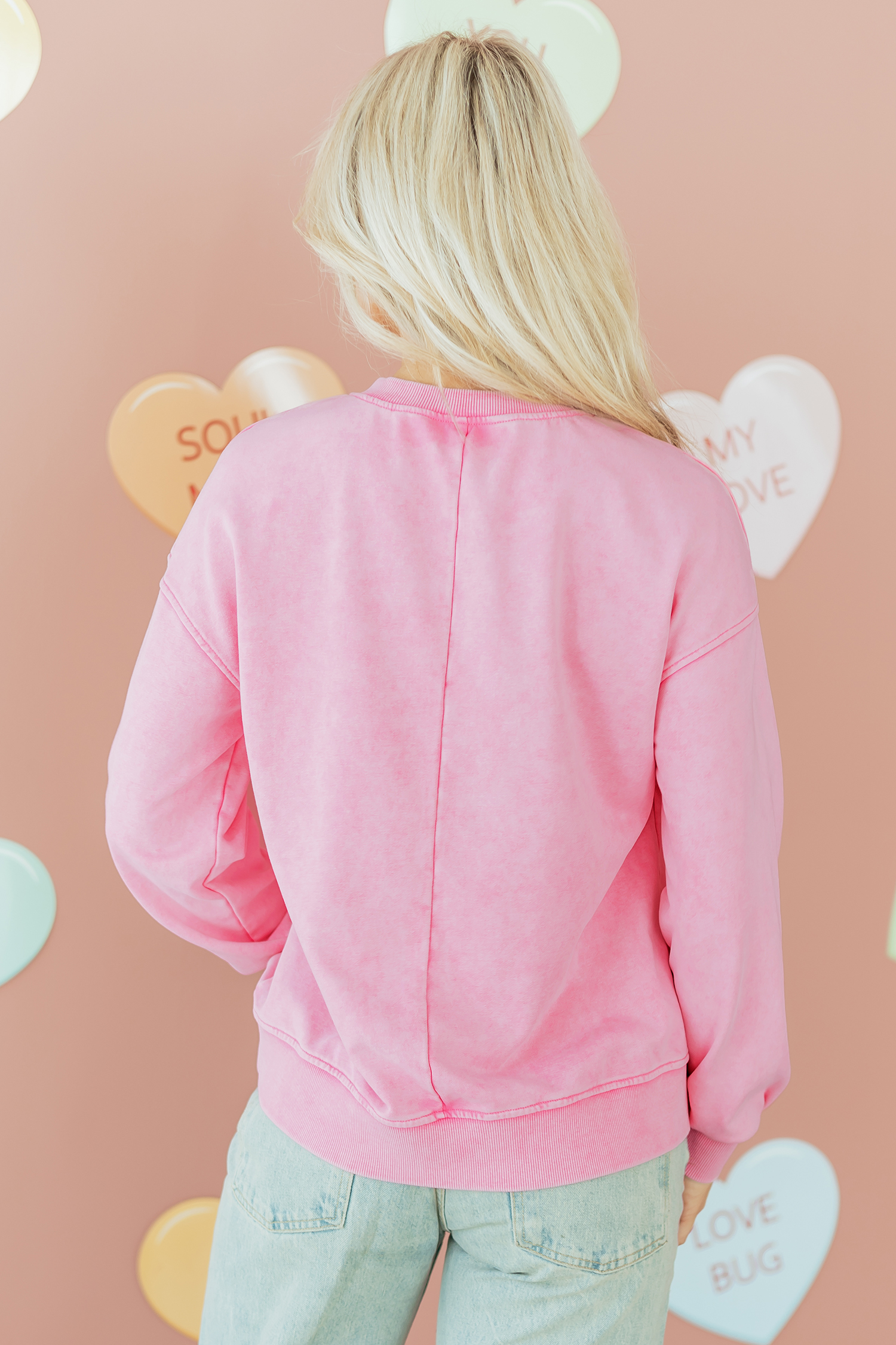 $11.23 Bright Pink Mineral Wash Crossed Crew Neck Drop Shoulder Loose ...