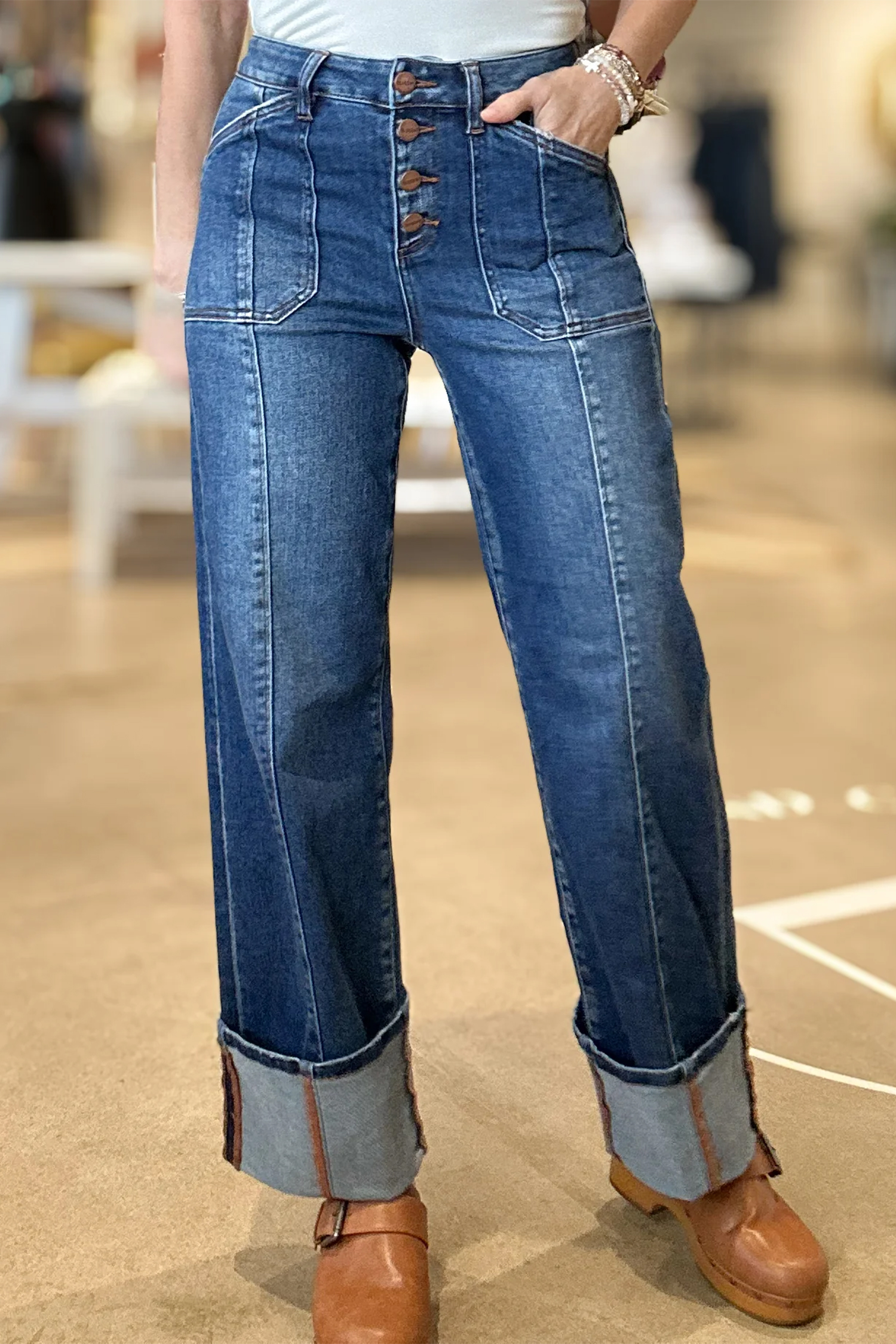 $12.19 Sail Blue 4 Button Mid Rise Pintuck Turn-up Cuffs Shift Jeans ...