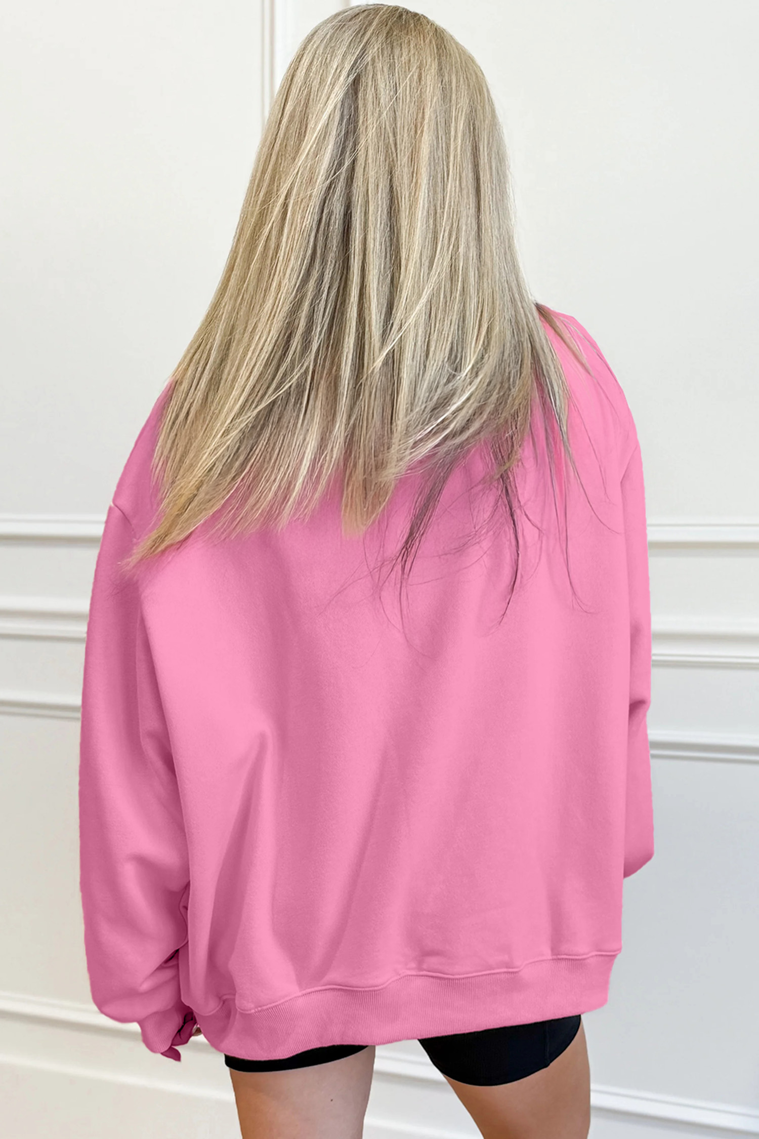 $10.12 Bright Pink Oversize Blessed Embroidered Mock Neck Sweatshirt ...