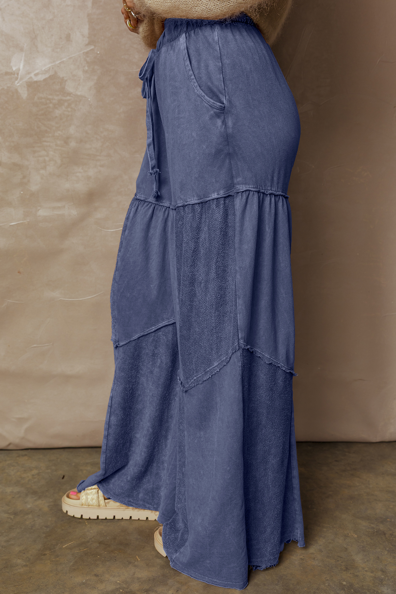$14.36 Ashleigh Blue Careys Mineral Wash Tiered Wide Leg Patchwork ...