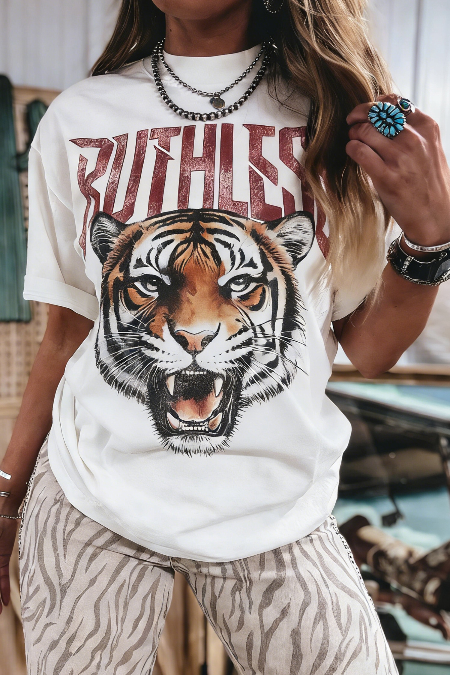 $6.04 White RUTHLESS Tiger Casual Tee Wholesale