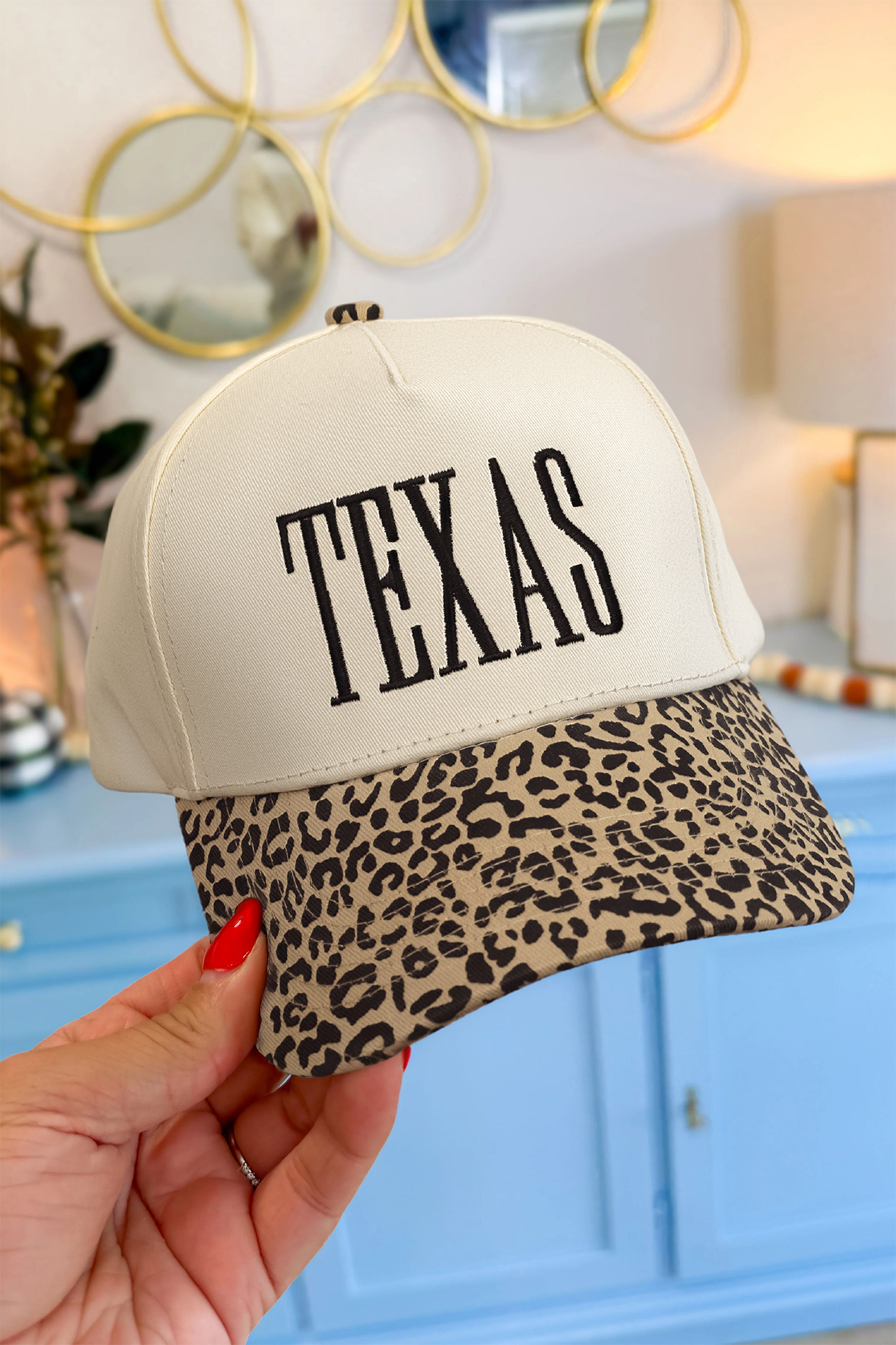 $4.24 Black TEXAS Embroidered Leopard Contrast Baseball Cap Wholesale