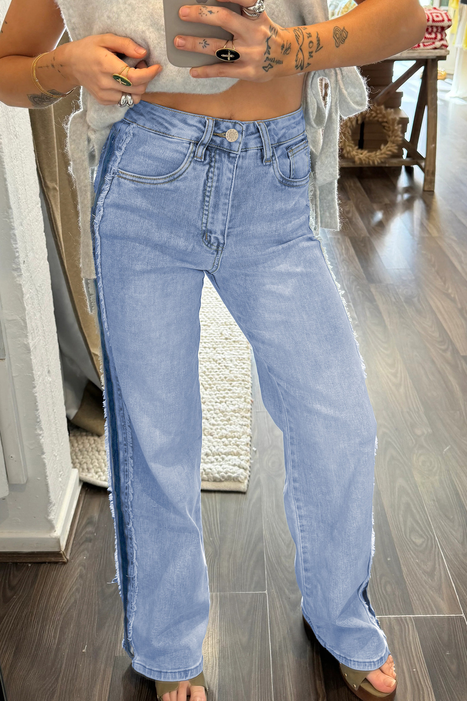 $12.85 Beau Blue Contrast Stripe Frayed Side Panel Patchwork Shift ...