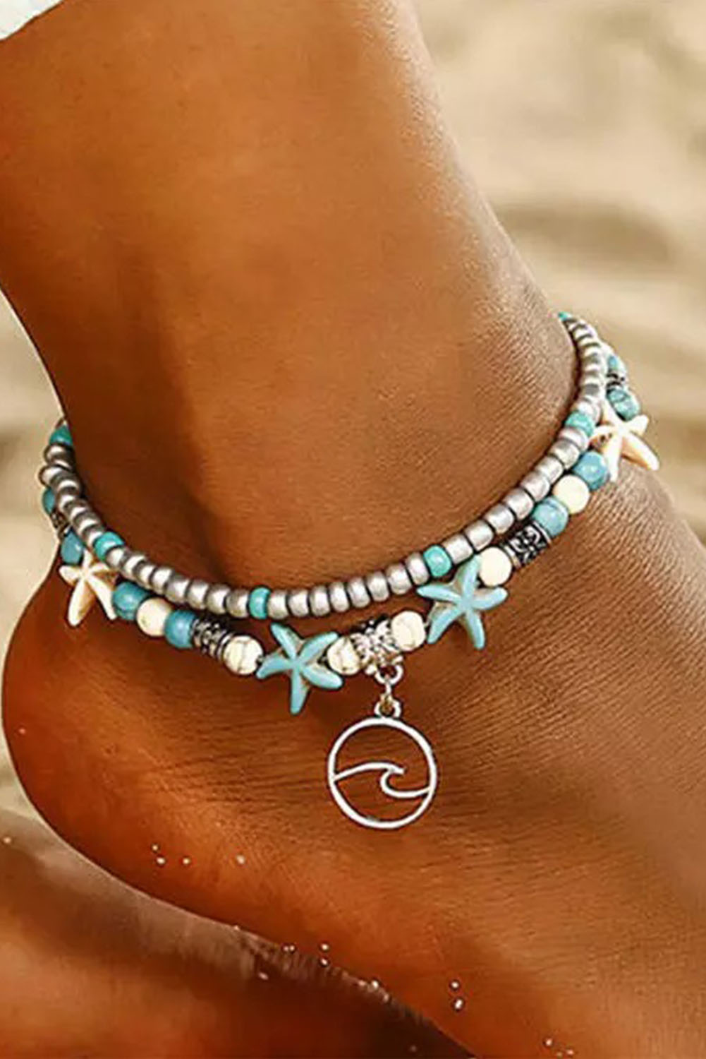 $ 1.65 - Sky Blue Beach Double Anklet - ds.dear-lover.com