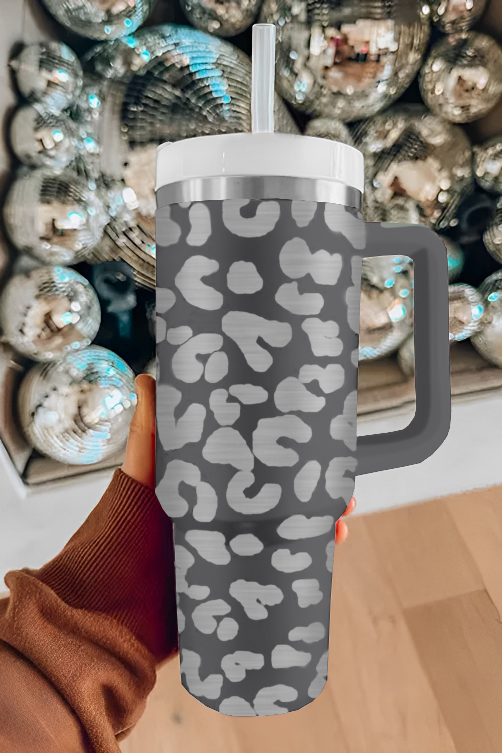 $ 15.89 - Gray Leopard Print 40OZ Stainless Steel Portable Cup with ...