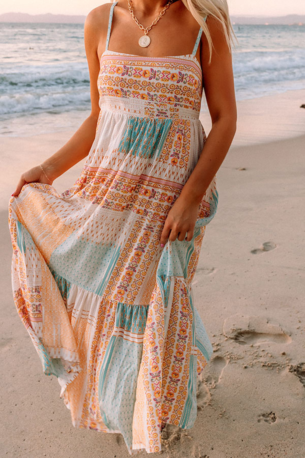 $ 18 - Multicolor Boho Patchwork Print Square Neck Sundress - ds.dear ...