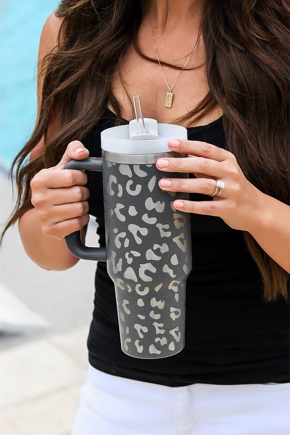 $ 15.89 - Gray Leopard Print 40OZ Stainless Steel Portable Cup with ...