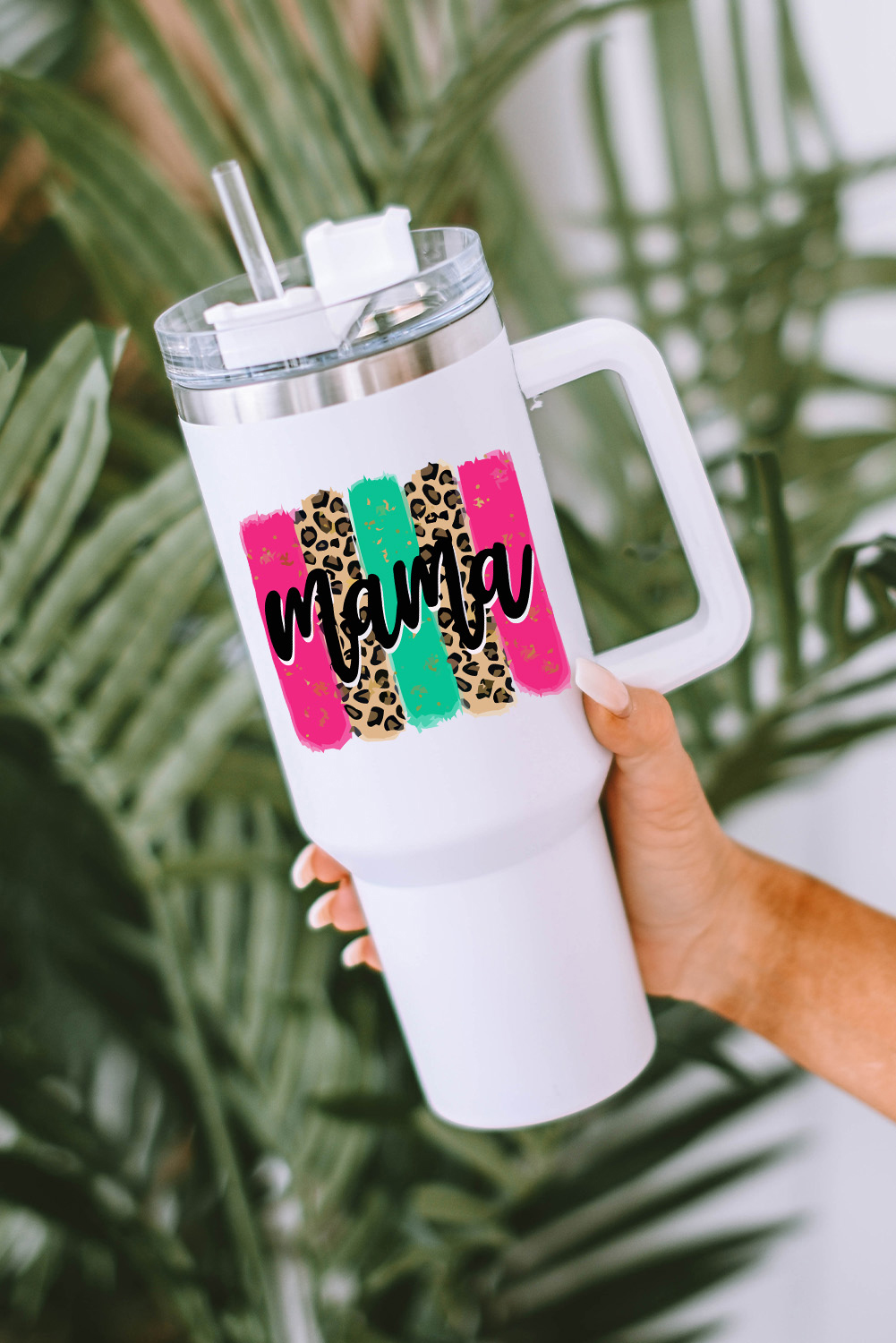 $ 12.17 - White mama Leopard Colorblock Handle Portable Cup 40oz - ds ...