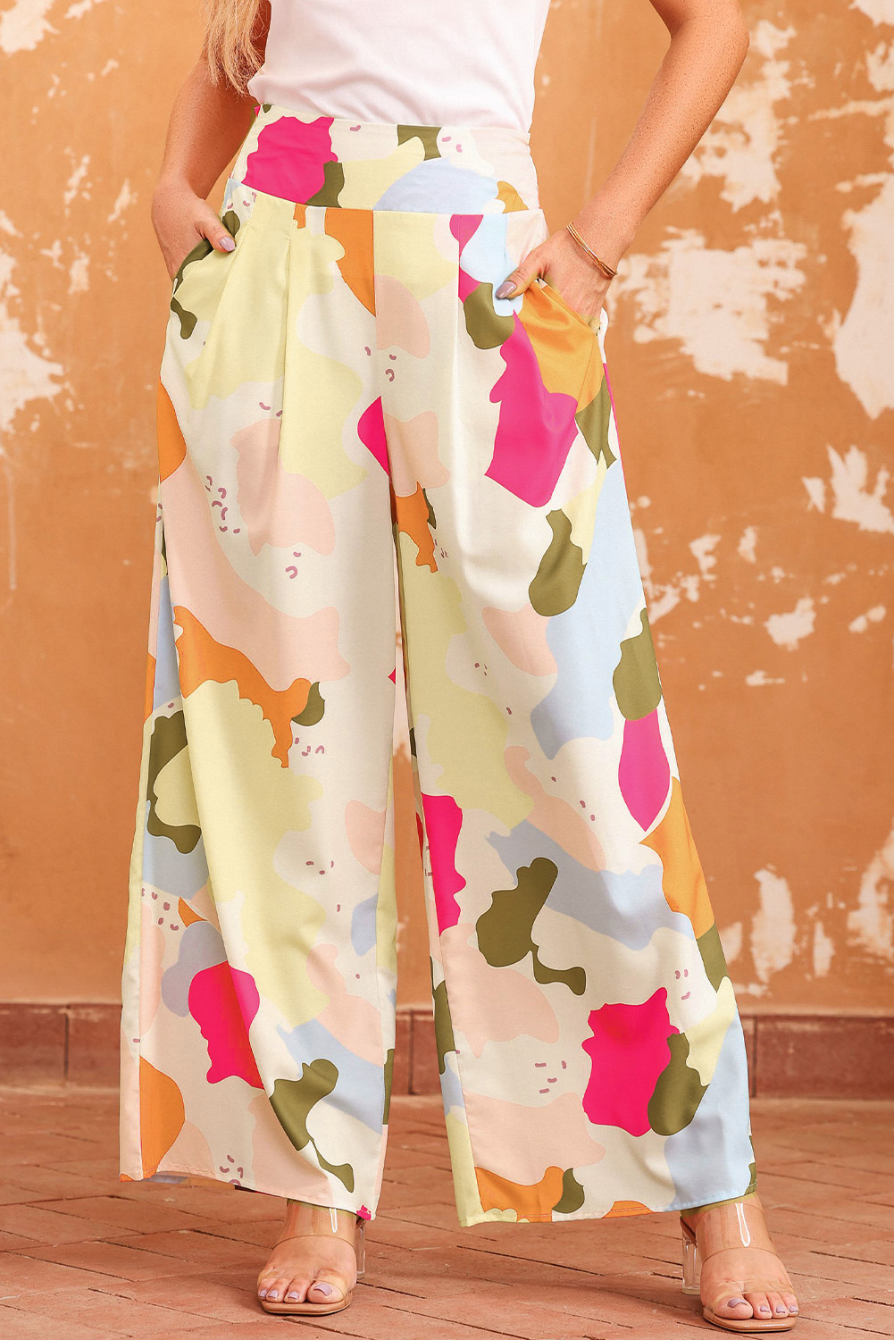 $ 9.6 - Multicolor Color Palette Print Flowy Wide Leg Pants - ds.dear ...
