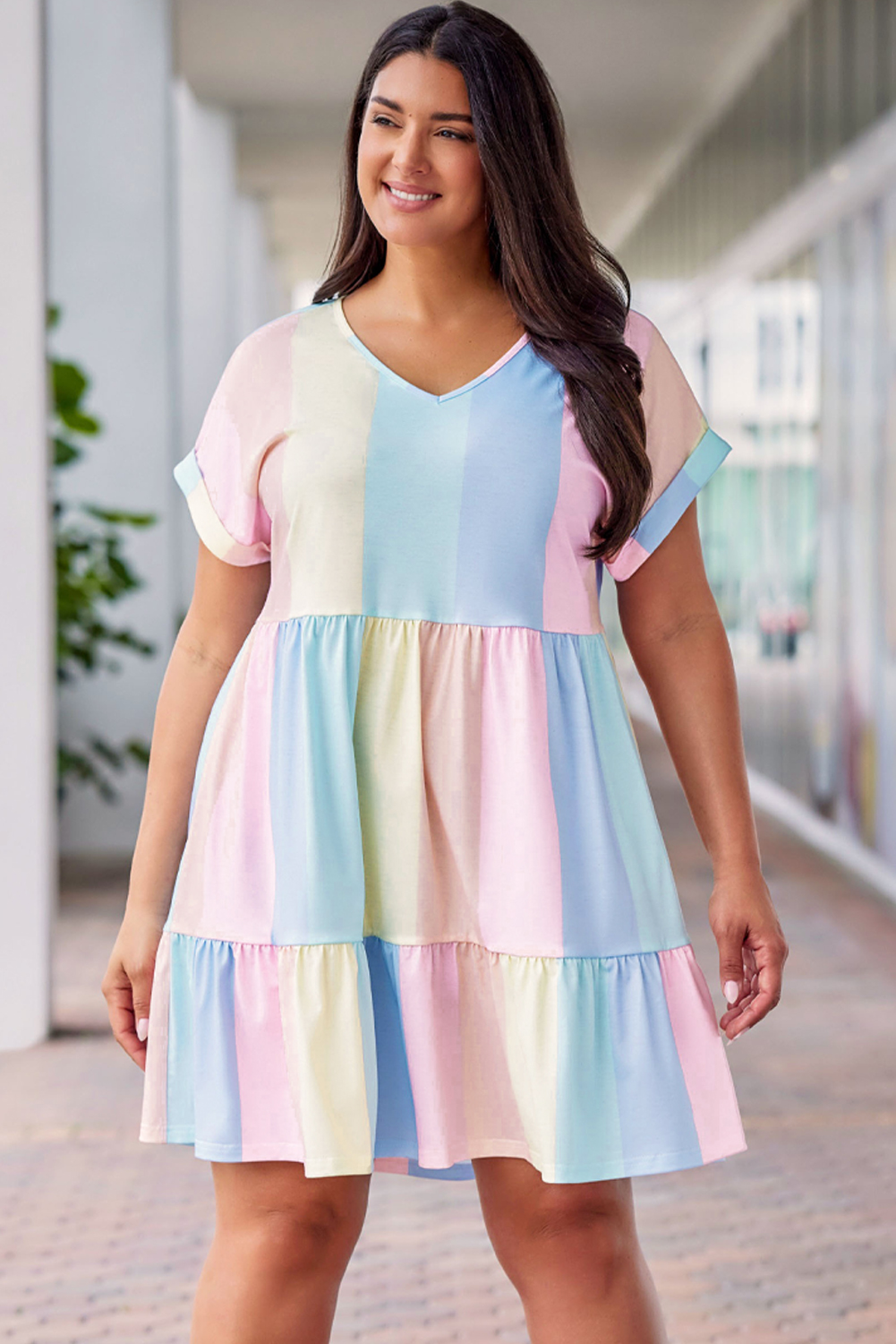$ 10.35 - Multicolor Plus Size Color Block Tiered High Waist Mini Dress ...