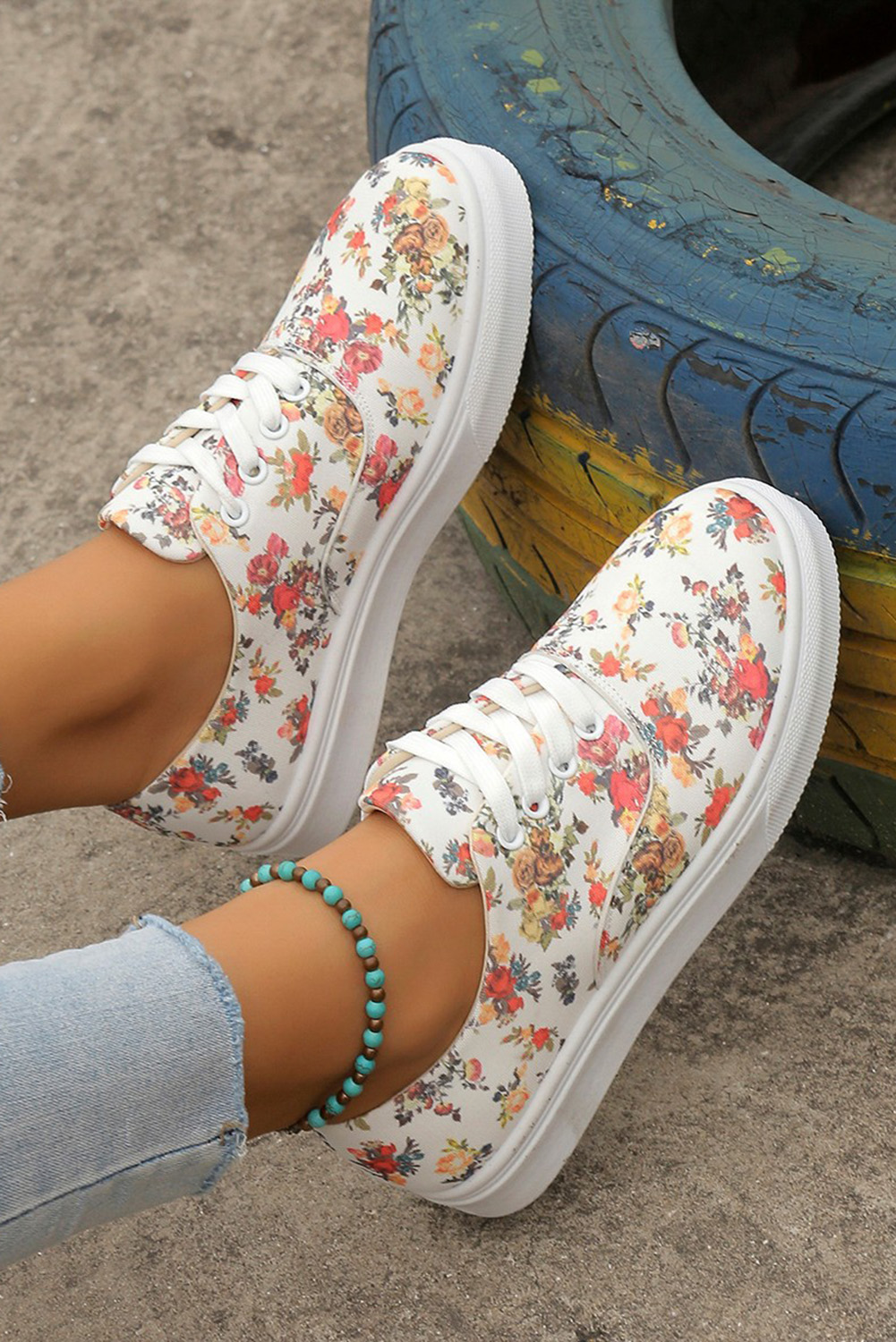 $ 10.34 - Multicolor Floral Print Round Toe Lace-Up Flats - ds.dear ...
