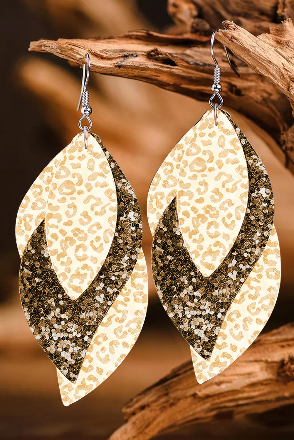 $ 2.7 - Leopard Sequin Leafy Layered Hook Earrings - ds.dear-lover.com
