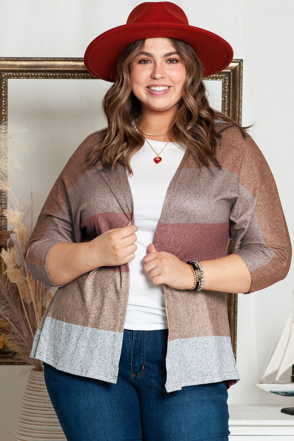 $ 8.25 - Multicolor Plus Size Colorblock Knit Cardigan - ds.dear-lover.com