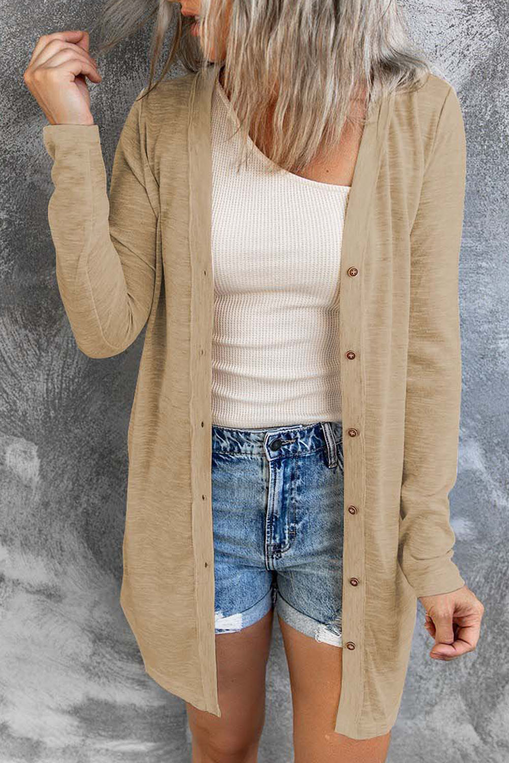 $ 9.9 - Solid Color Open-Front Buttons Cardigan - ds.dear-lover.com