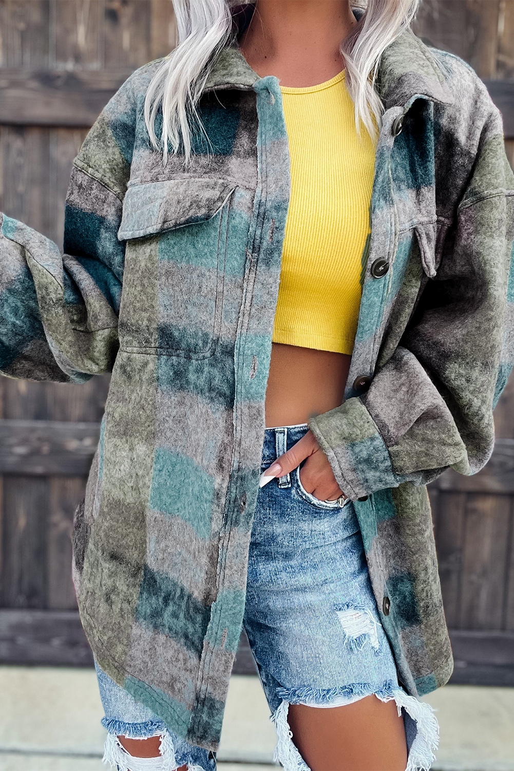 $ 18.74 - Multicolor Brushed Plaid Pocketed Oversize Shacket - ds.dear ...