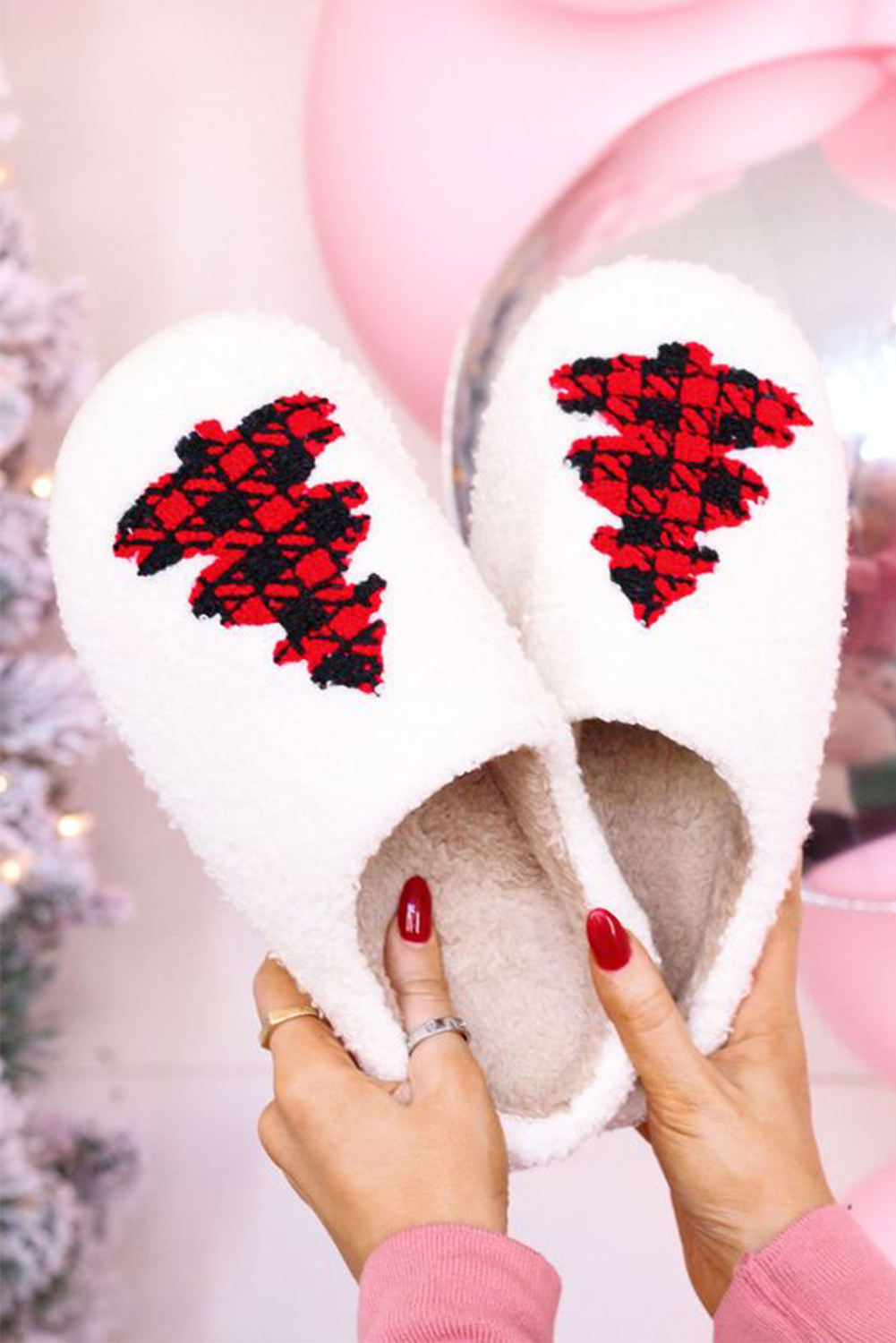 $ 5.09 - White Fuzzy Tree Pattern Christmas Fashion Home Slippers - ds ...