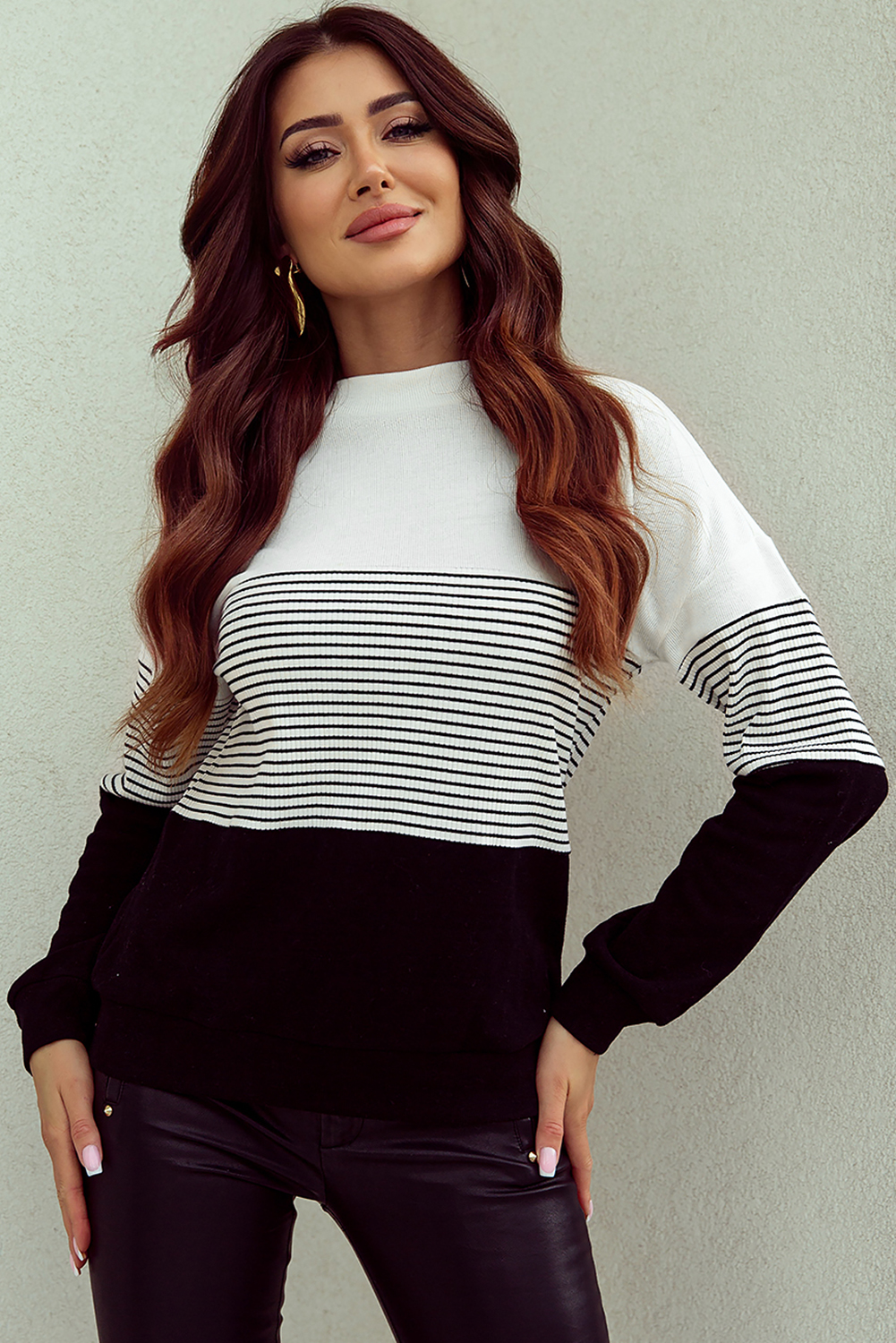 $ 10.47 - Black Striped Contrast Colorblock Knit Top - ds.dear-lover.com