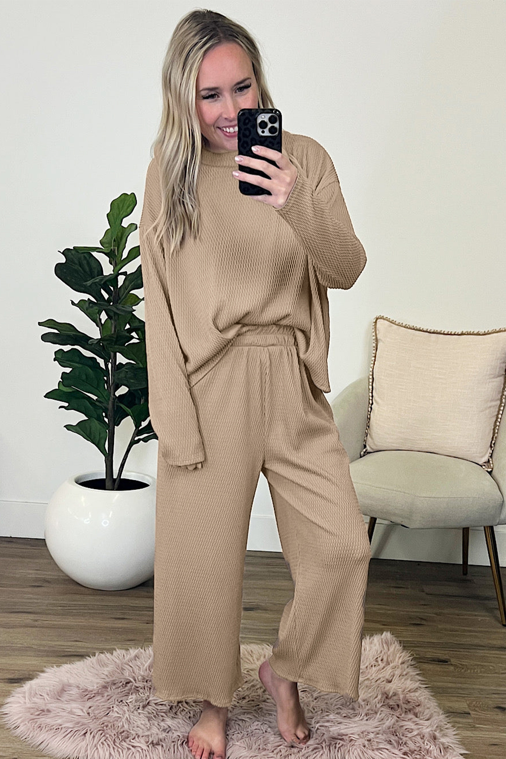 $ 13.79 - Smoke Gray Loose Textured Pullover and Pants Outfit - ds.dear ...