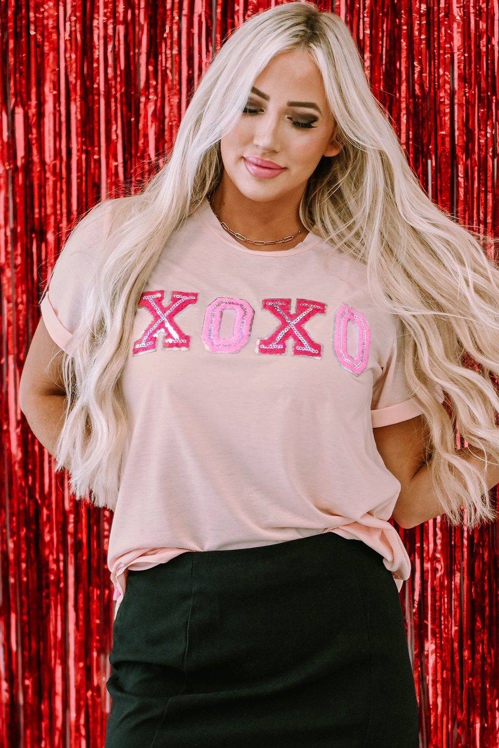$ 8.99 - Pink Valentines Shiny XOXO Graphic T-shirt - ds.dear-lover.com