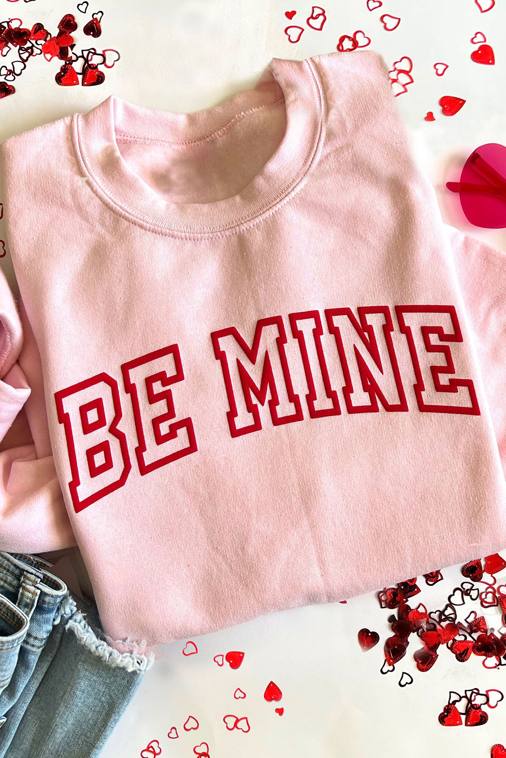 $ 12.38 - Pink BE MINE Puff Graphic Pullover Sweatshirt - ds.dear-lover.com