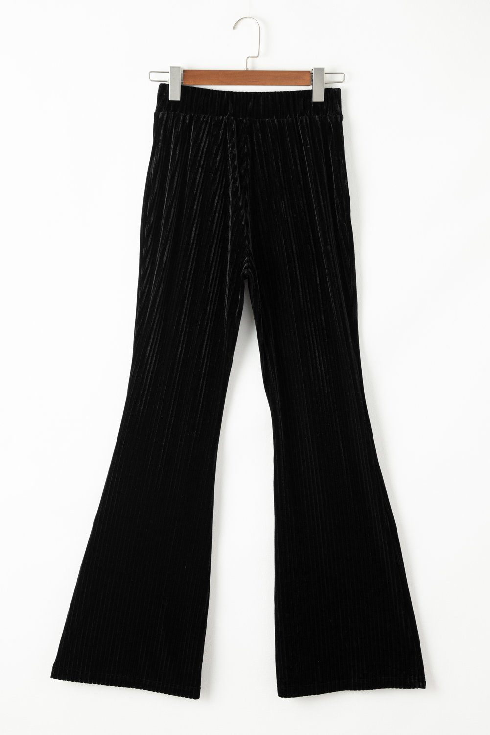 813 Black Solid Color High Waist Flare Corduroy Pants Dsdear