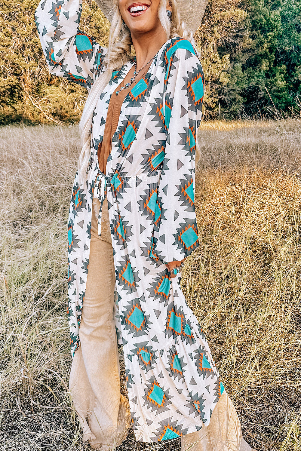 $ 15.81 - White Western Aztec Print Duster Open Front Top - ds.dear ...