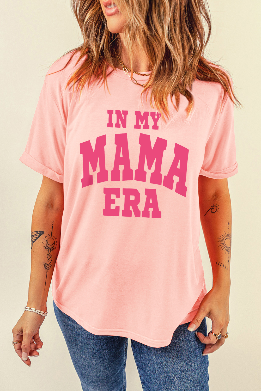 $ 9.03 - Pink IN MY MAMA ERA Crew Neck Graphic T Shirt - ds.dear-lover.com
