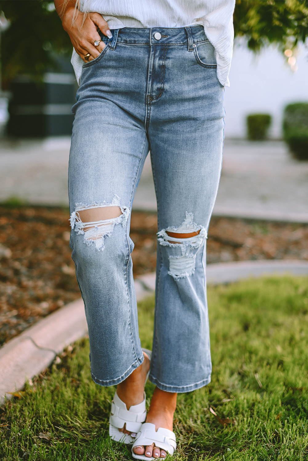$ 18.95 - Sky Blue Distressed Ripped Flare Jeans - ds.dear-lover.com