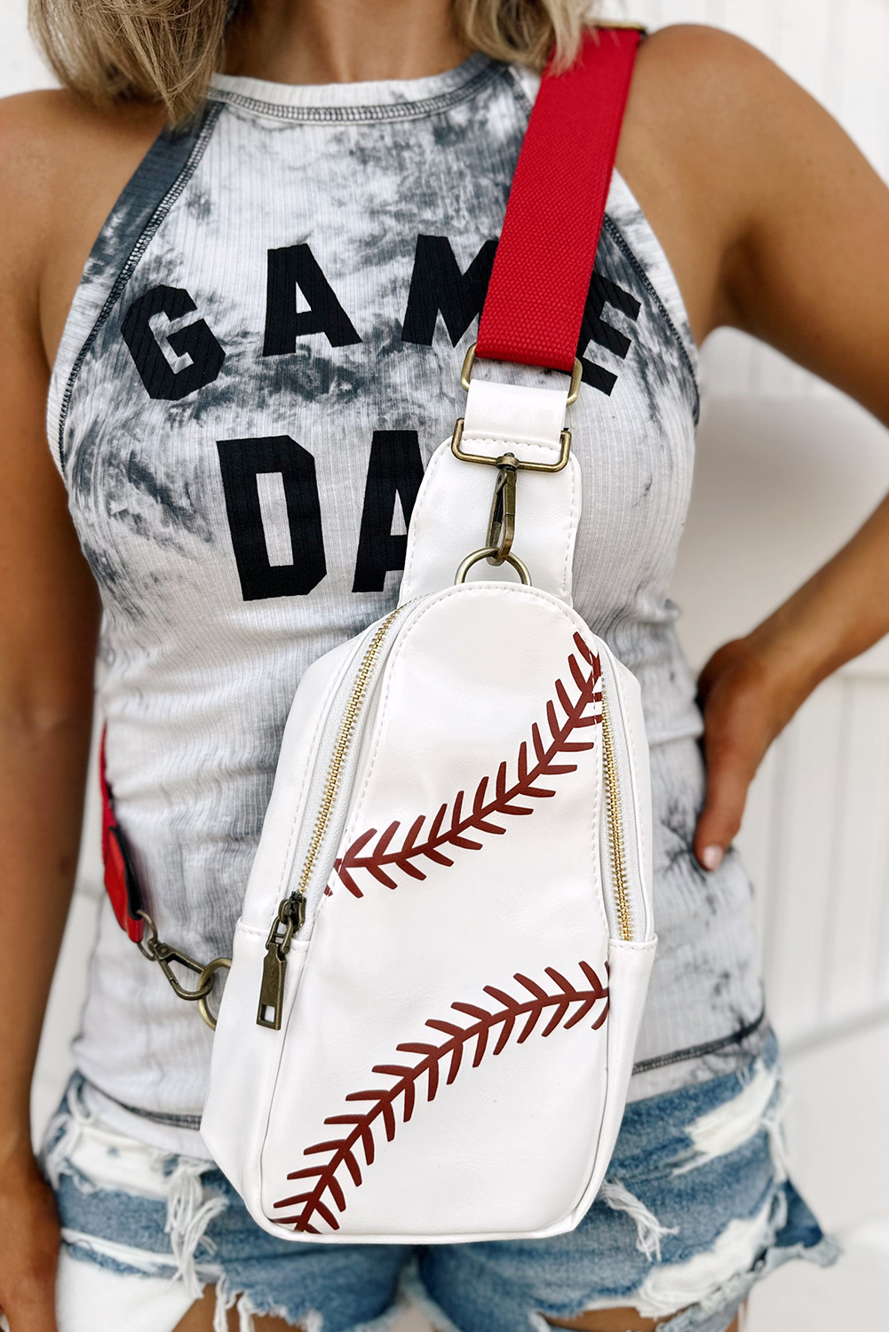 $ 16.62 - Racing Red Balls Pattern PU Leather Zipped Sling Bag - ds ...