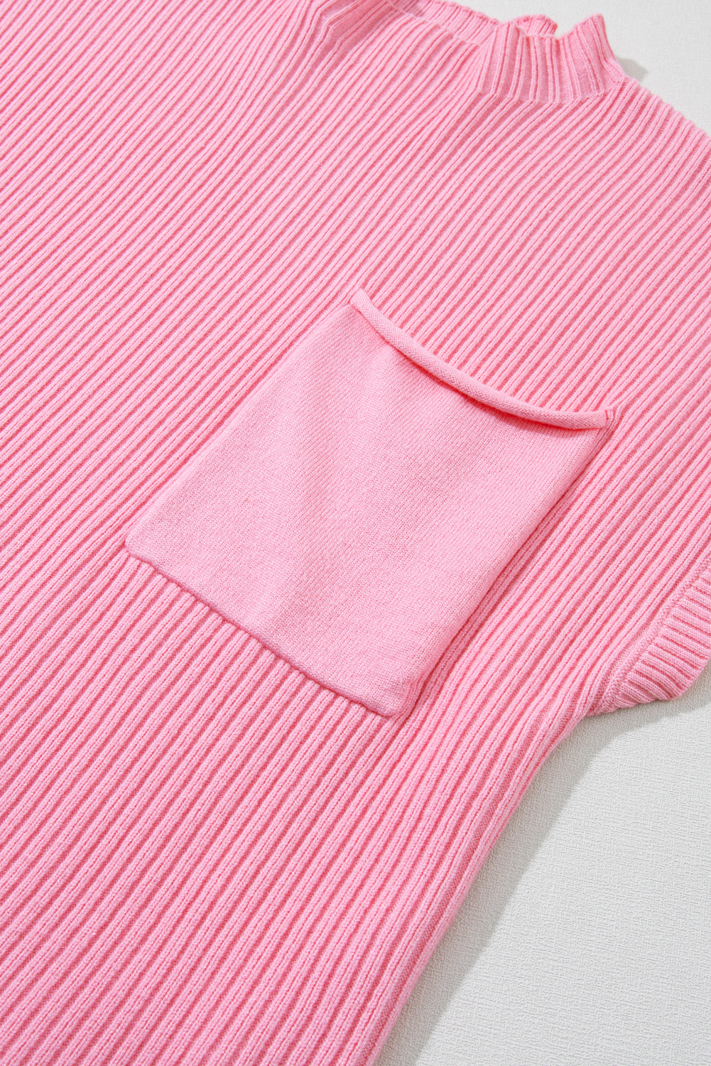 $ 12.79 - Pink Patch Pocket Ribbed Knit Short Sleeve Sweater - ds.dear ...