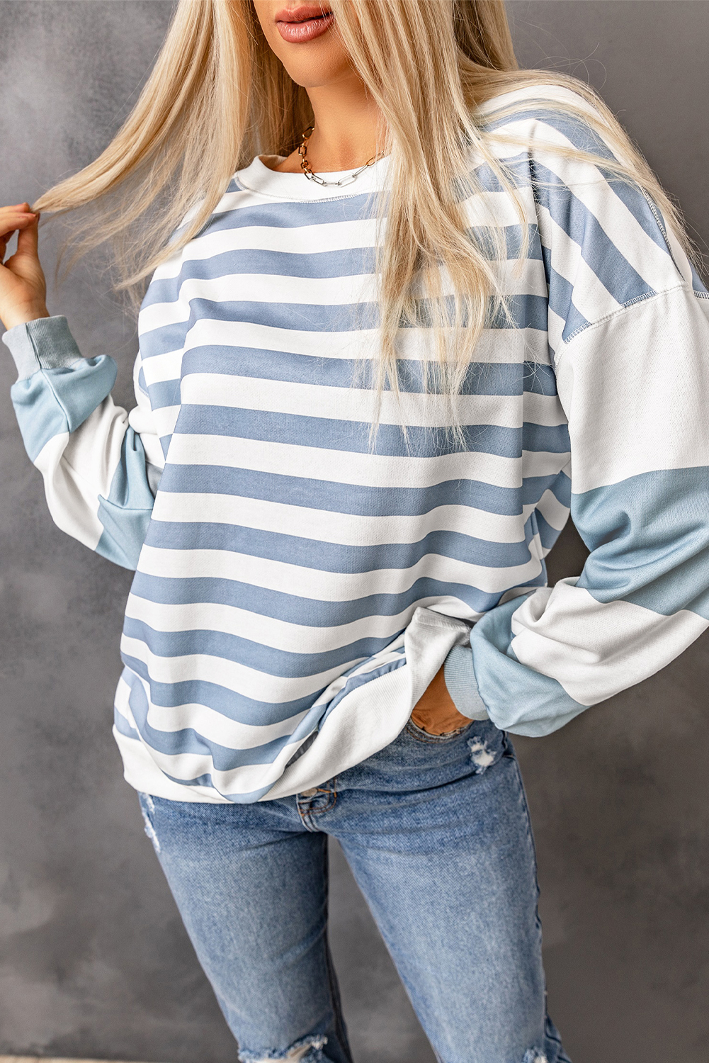 $ 10.35 - Stripe Drop Shoulder Striped Pullover Sweatshirt - ds.dear ...