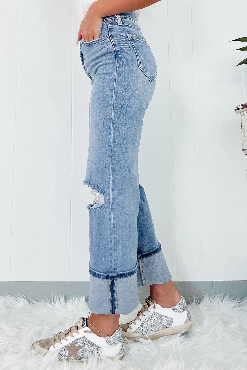 $ 21.75 - Dusk Blue High Rise Asymmetric Button Zip Fly Ripped Jeans ...