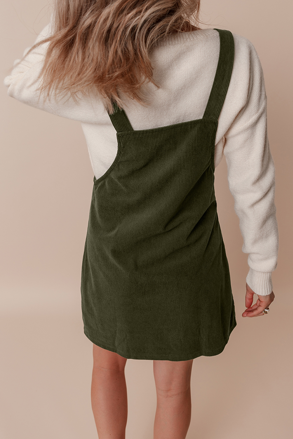 $ 10.43 - Vineyard Green Solid Front Pockets Sleeveless Corduroy Overall Dress - ds.dear-lover.com