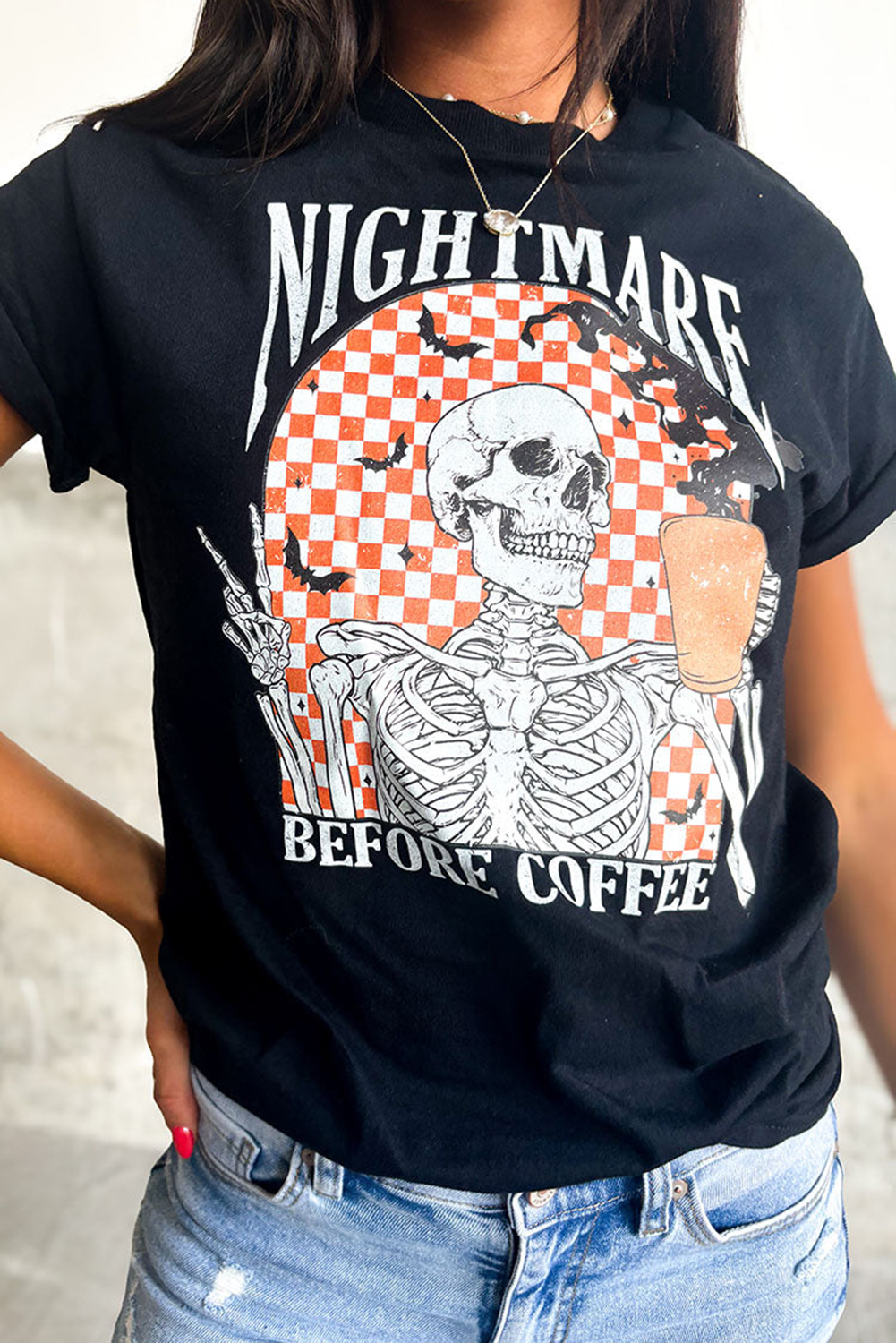 $ 8.93 - Black Nightmare Before Coffee Skull Checkerboard Graphic ...