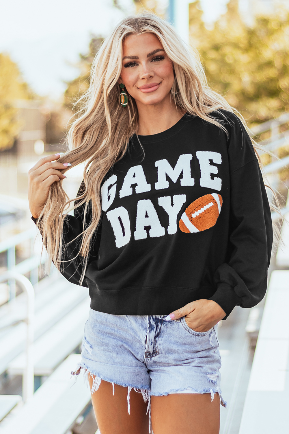 $ 15.15 - Black GAME DAY Graphic Varsity Pullover Sweatshirt - ds.dear ...