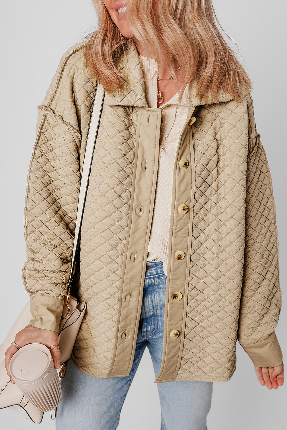 $ 15.15 - Jet Stream Solid Color Quilted Puffer Buttoned Shacket - ds ...