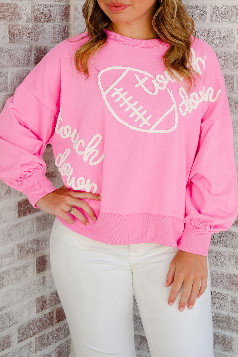 $ 17.1 - Pink Touch Down Rugby Football Embroidered Plus Size ...