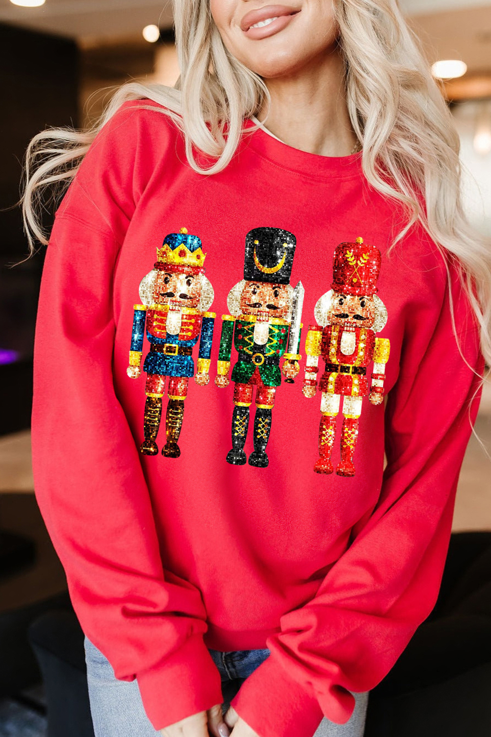 $ 12.98 - Red Christmas Metallic Nutcracker Graphic Crew Neck ...